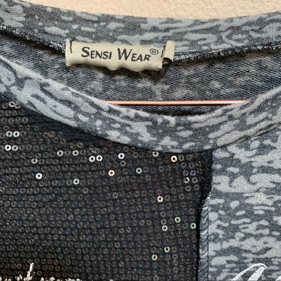 sensi wear | Tops | Sensi Wear Ss Long Tunic Top With Sequin | Poshmark